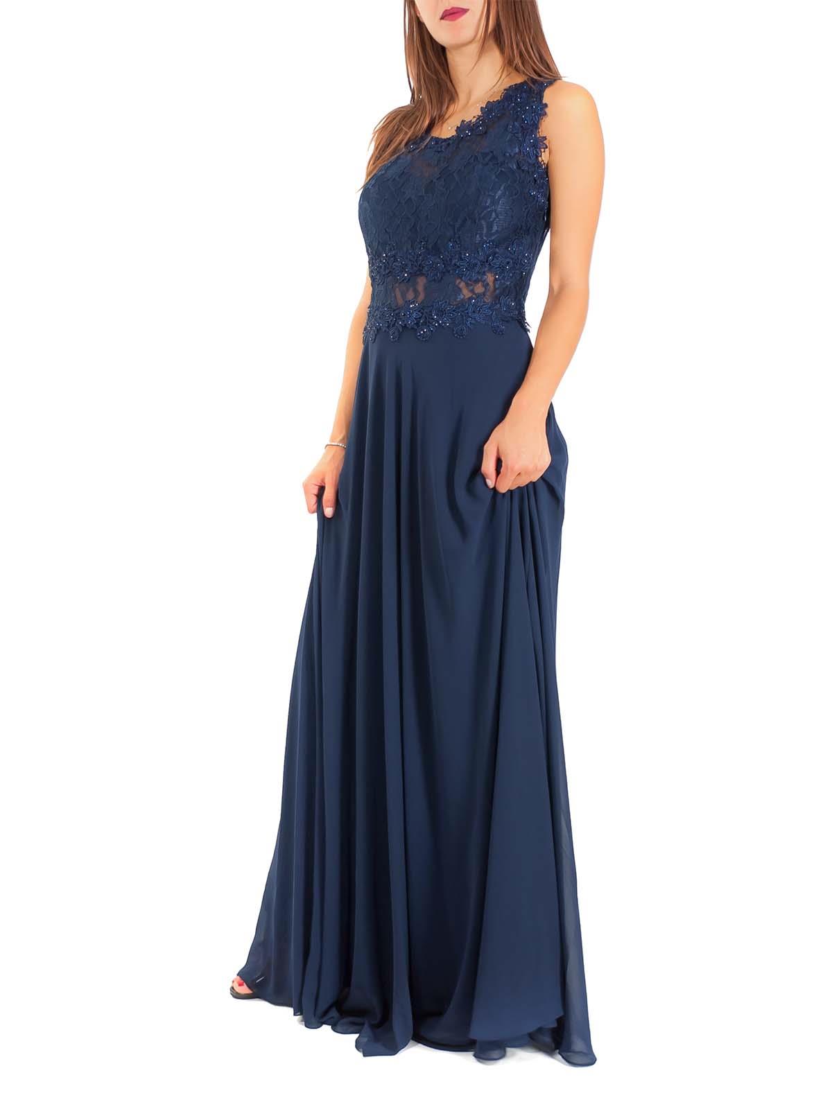 Abito Lungo Cerimonia Donna Elegante Con Ricami Pizzi Strass