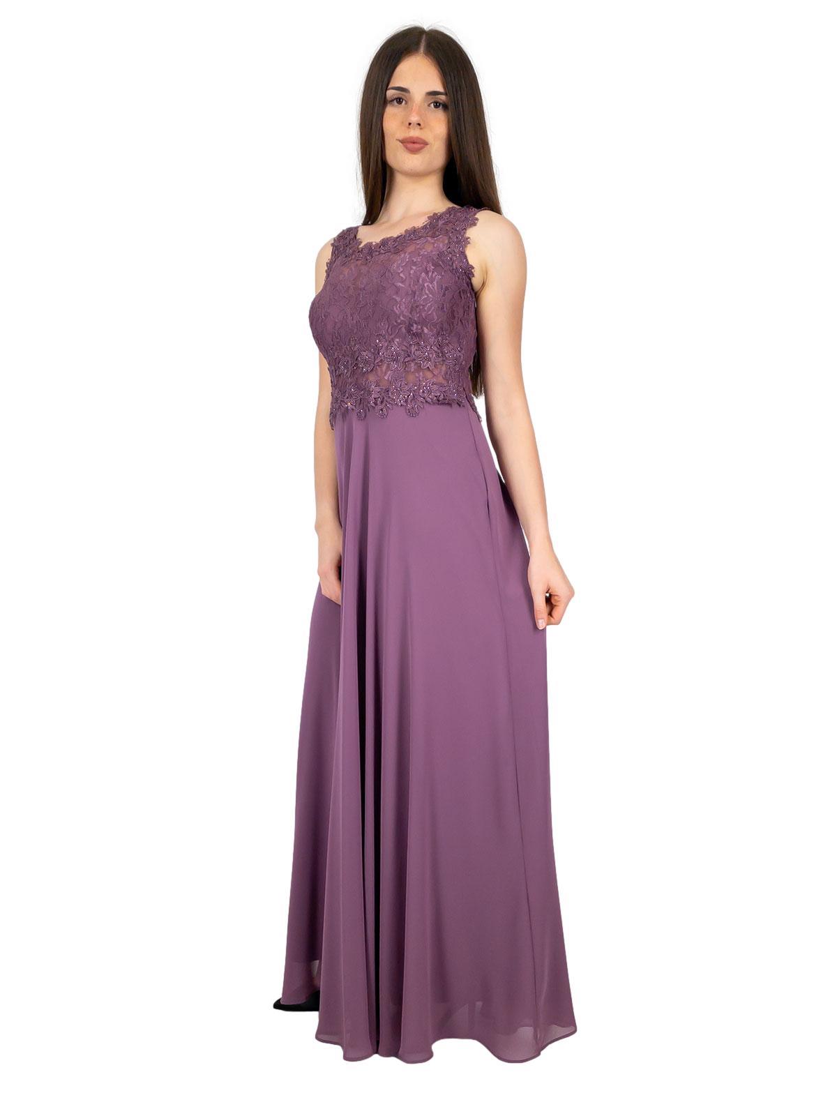 Abito Da Cerimonia Lungo Vestito Elegante Pizzo E Strass